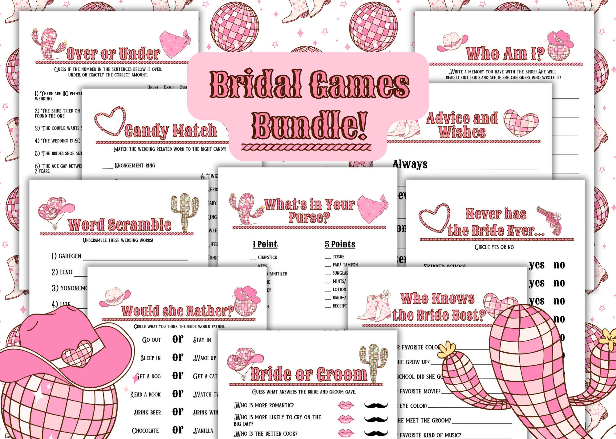 Her Last Rodeo Disco Bridal Shower Themed Games Pink Country Girl Bride ...