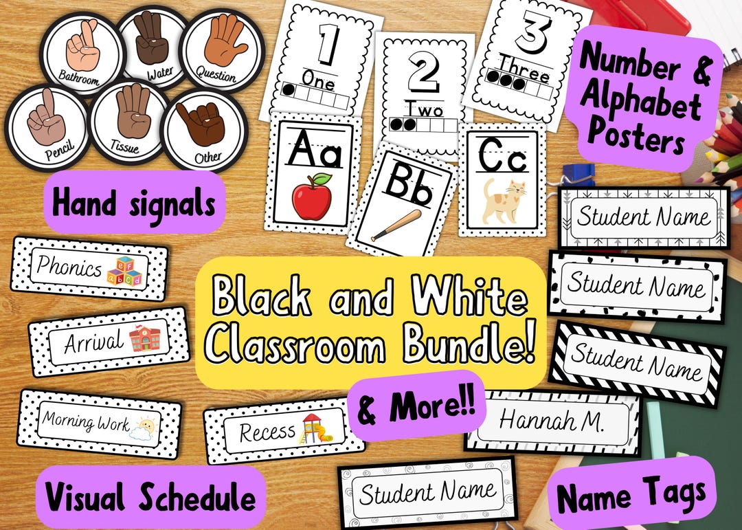 Black and White Themed Classroom Decor Bundle, Elementary Classroom ...