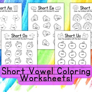 Fall Themed Short Vowel Practice Coloring Worksheets and Color by Vowel ...