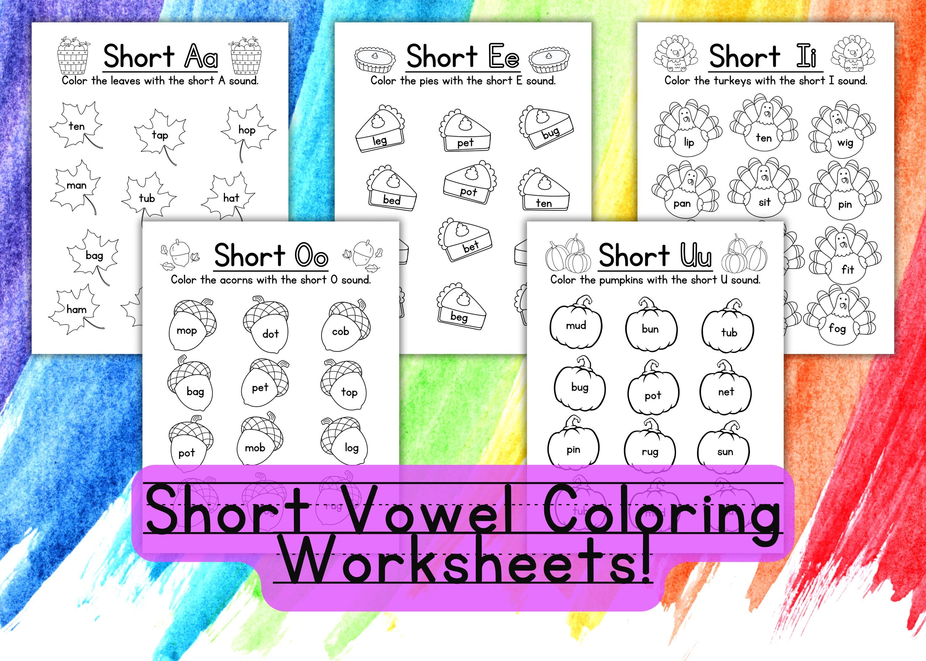Fall Themed Short Vowel Practice Coloring Worksheets and Color by Vowel ...