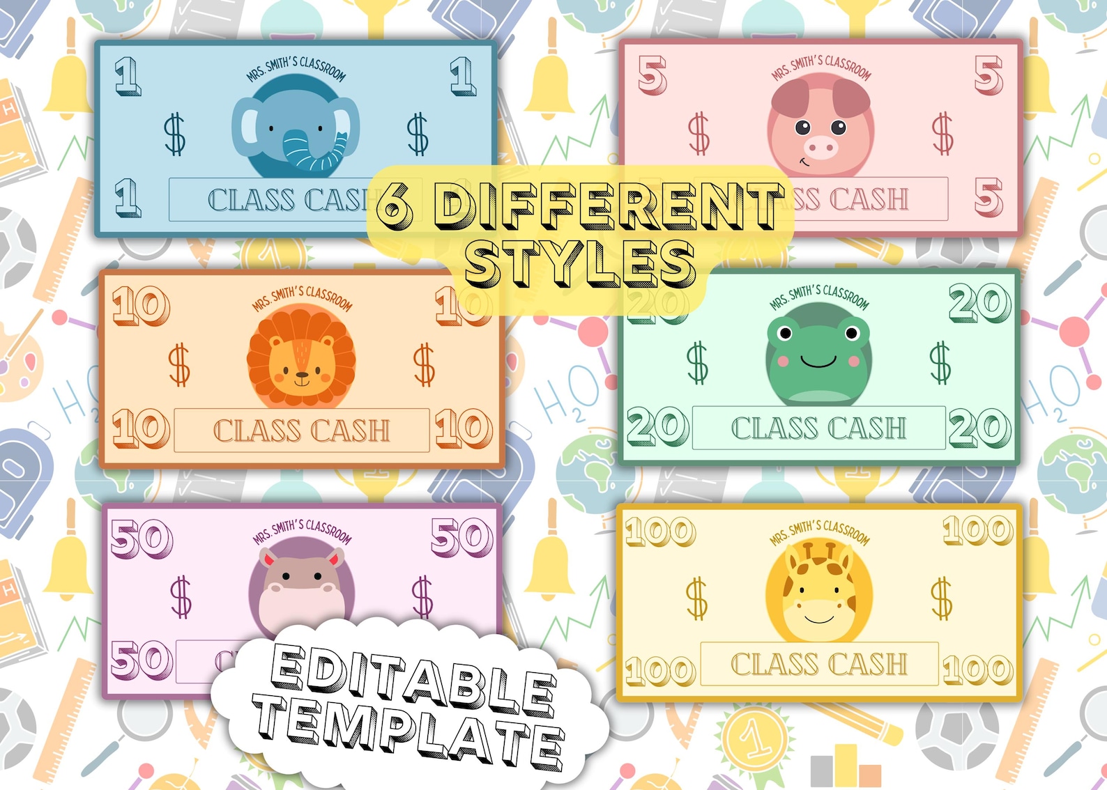 Editable Animal-themed Class Cash Rainbow Colored Classroom Currency ...