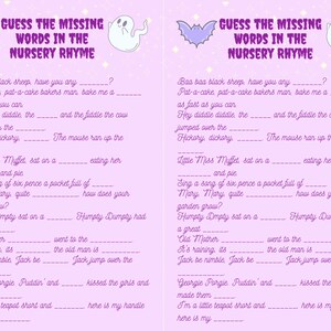 Halloween Themed Guess the Missing Nursery Rhyme Baby Shower - Etsy