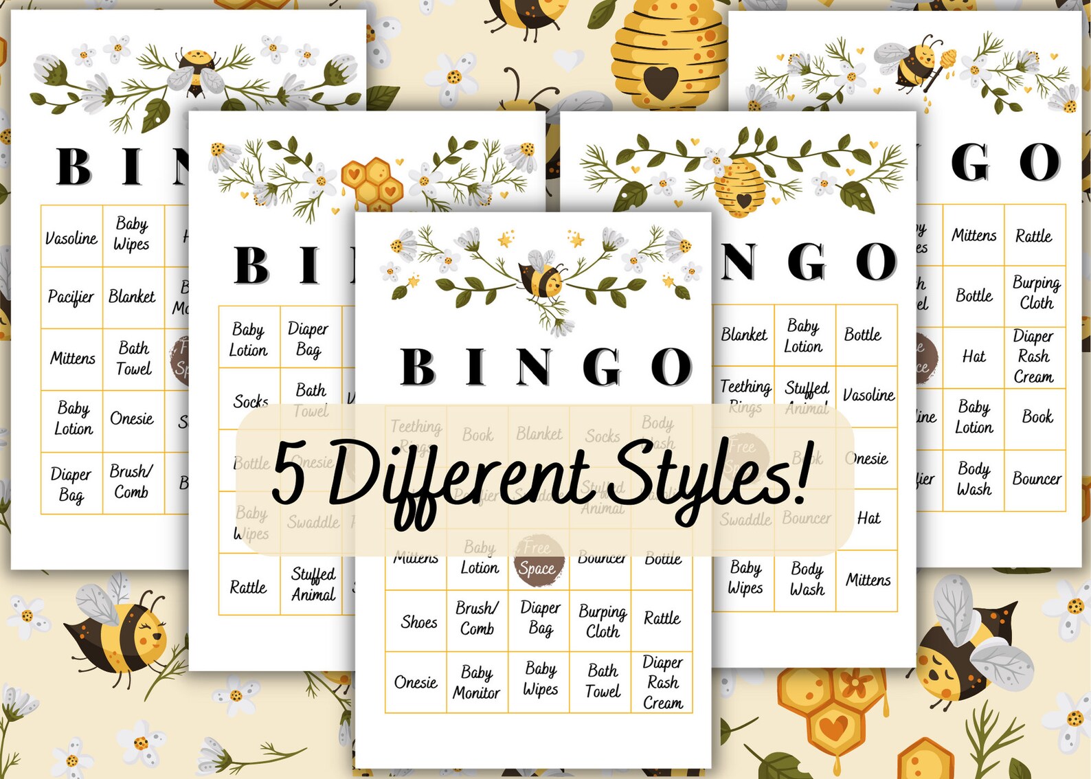 Bay-bee Shower Bee Bingo Game 24ct Bee Themed Baby Shower Bingo Boards ...