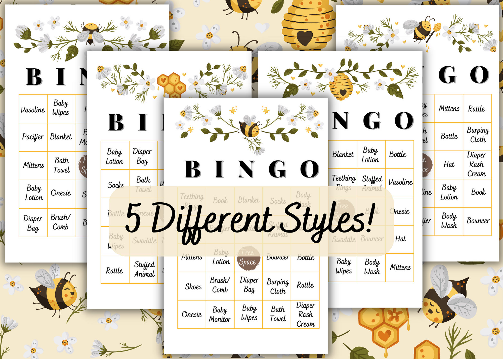 Bay-bee Shower Bee Bingo Game 24ct Bee Themed Baby Shower Bingo Boards ...