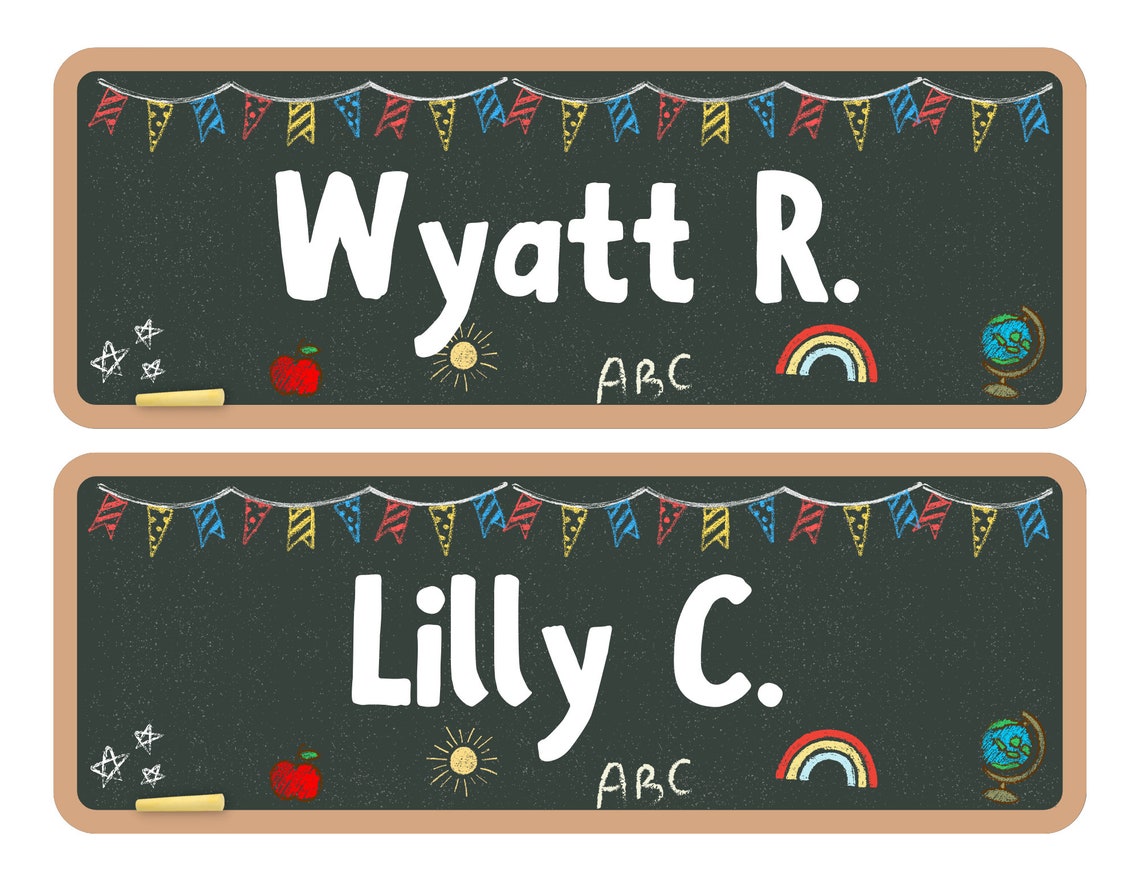 Black and White Chalkboard Themed Name Tags for Elementary Classroom ...