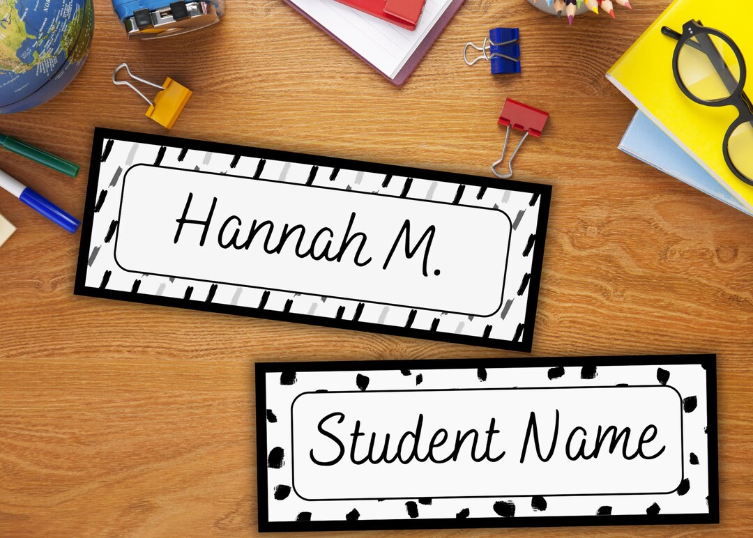 Editable Black and White Student Name Tags Template in 5 Styles ...