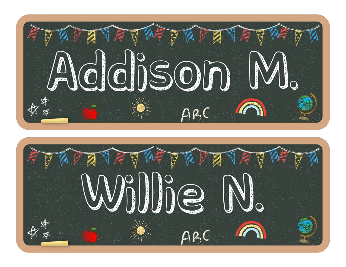 Black and White Chalkboard Themed Name Tags for Elementary Classroom ...