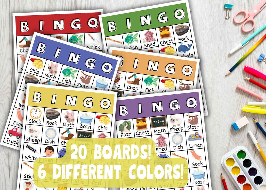 20 Digraph Picture Bingo Game Boards for Kindergarten or 1st Grade ...