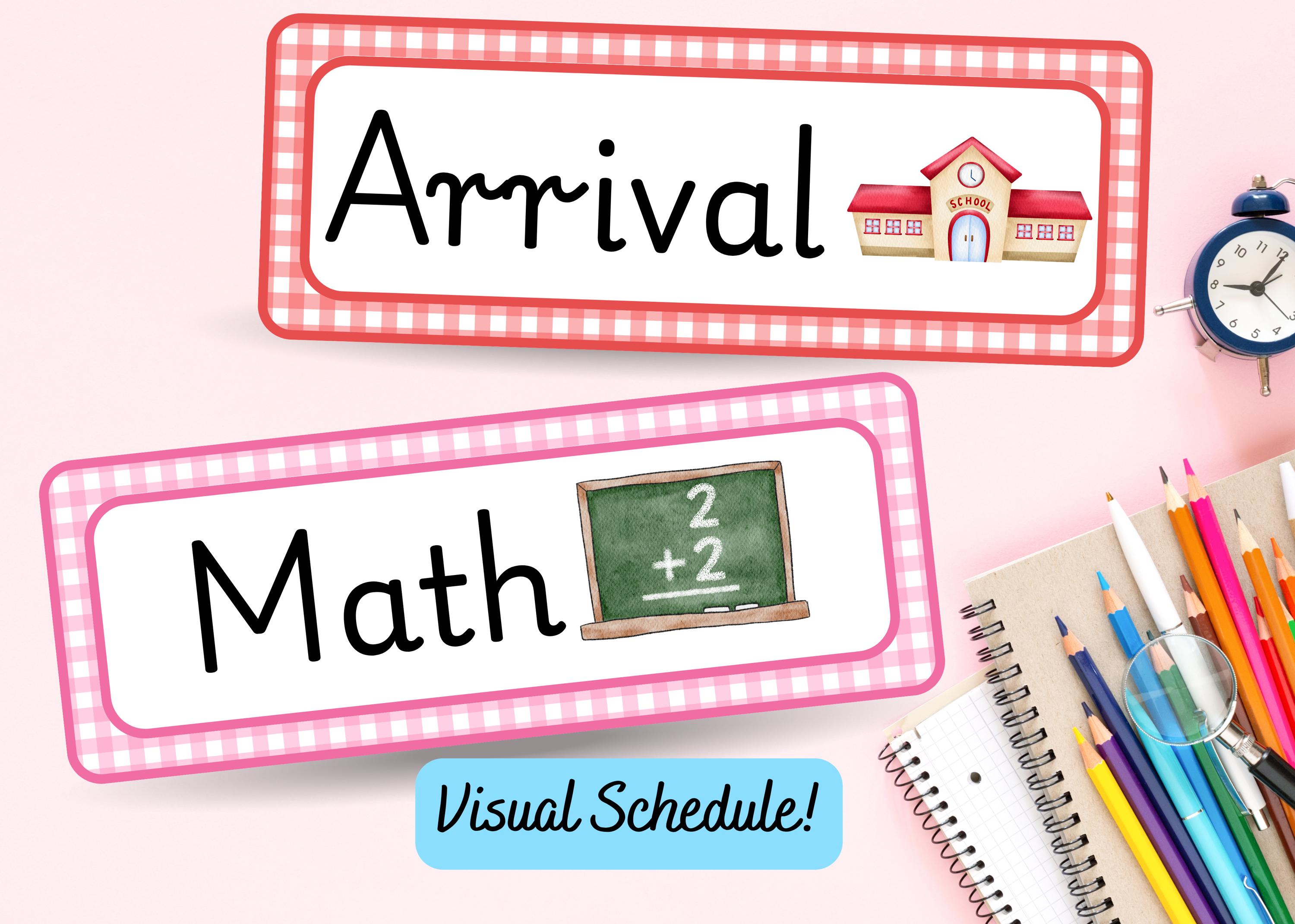 Rainbow Gingham Classroom Schedule Cards | Visual Schedules ...