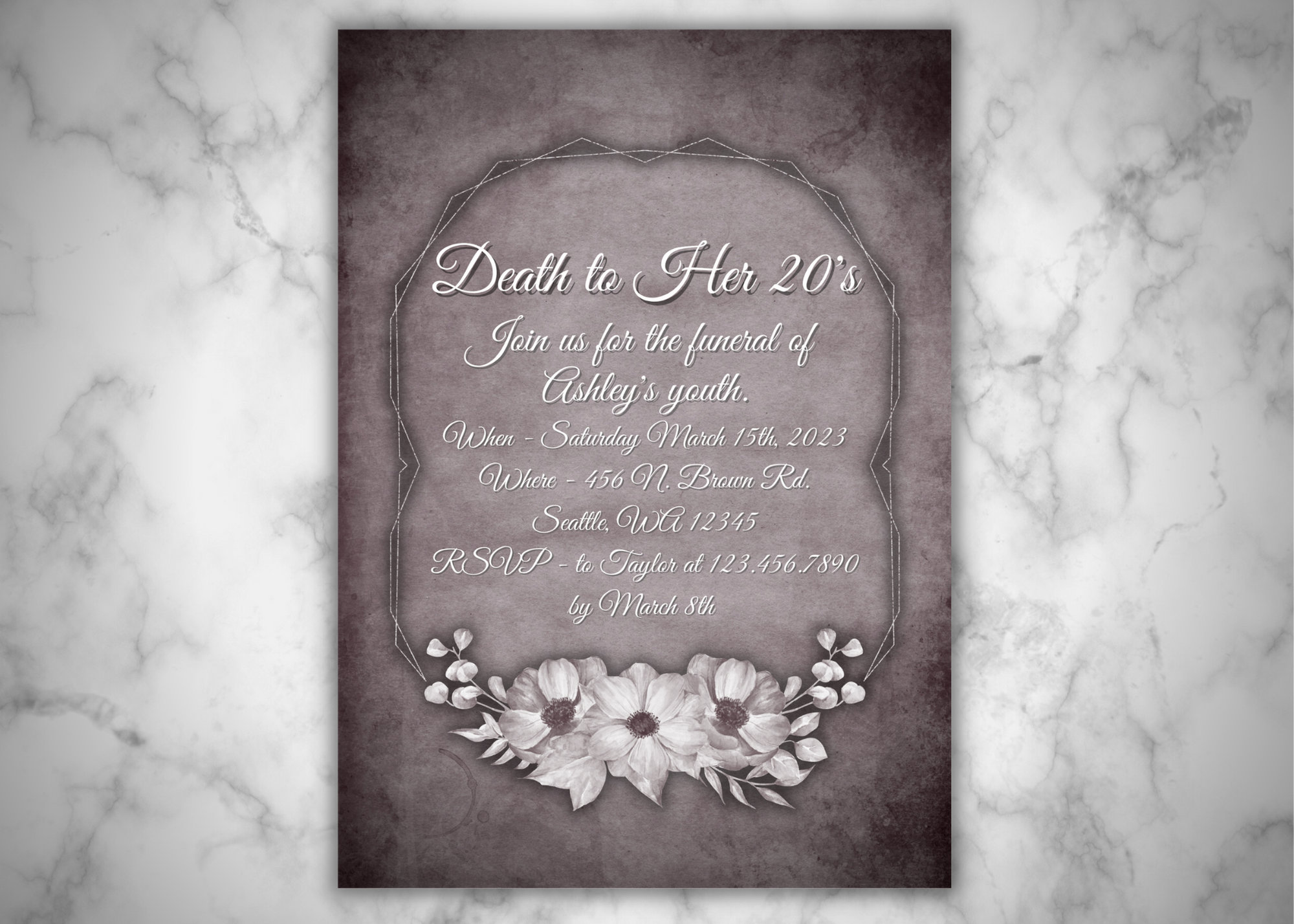Editable Death to Her 20's Invitation Template 5x7in Death - Etsy