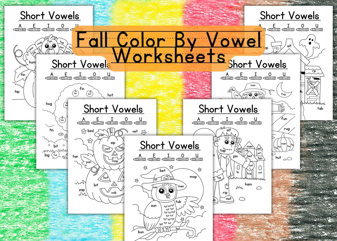Fall Themed Short Vowel Practice Coloring Worksheets and Color by Vowel ...