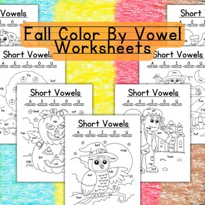 Fall Themed Short Vowel Practice Coloring Worksheets and Color by Vowel ...