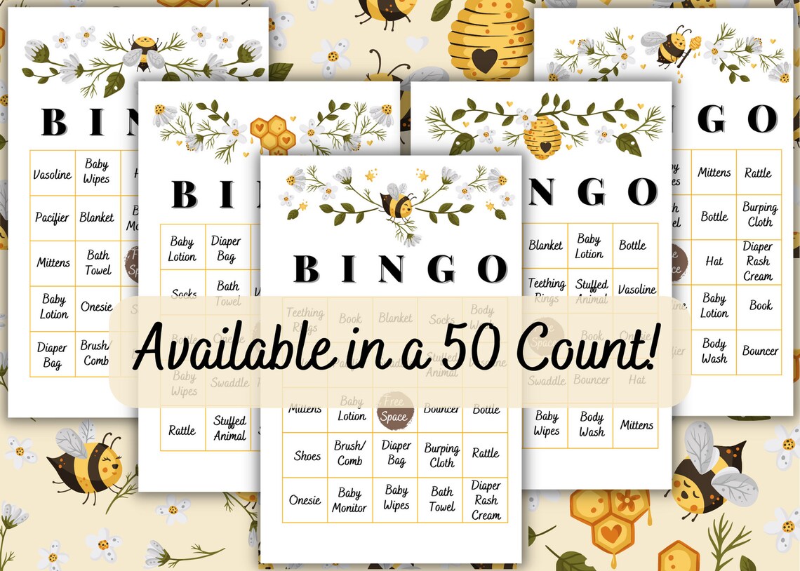 Bay-bee Shower Bee Bingo Game 24ct Bee Themed Baby Shower Bingo Boards ...