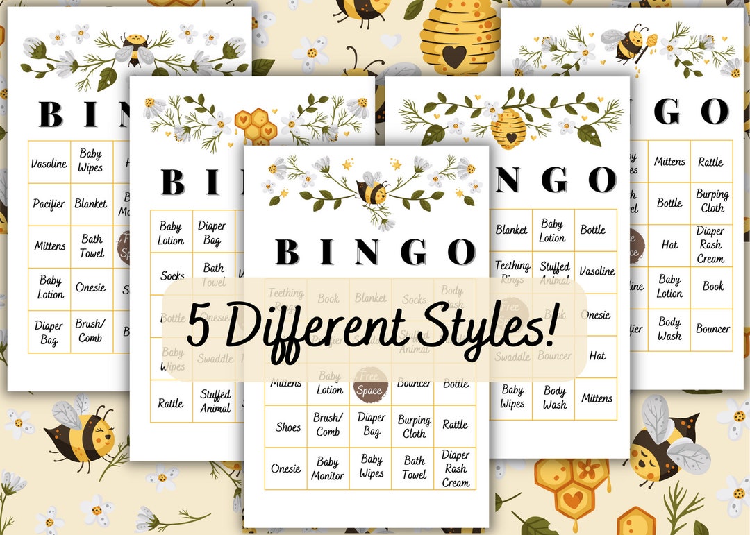 Bee Themed Baby Shower Bingo Game Spring Bay-bee Bingo Games 5 ...