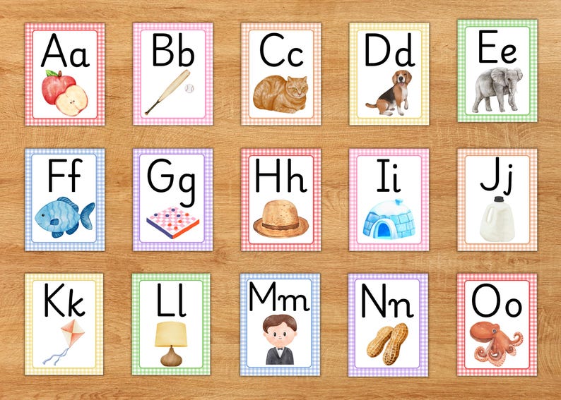 Rainbow Gingham Alphabet Posters With Pictures for Classroom Editable ...
