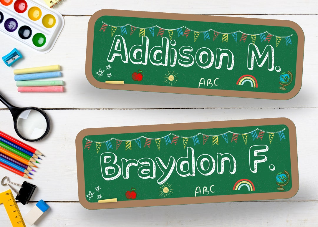 Chalkboard Themed Name Tag Template Multiple Fonts Editable Name Tags ...