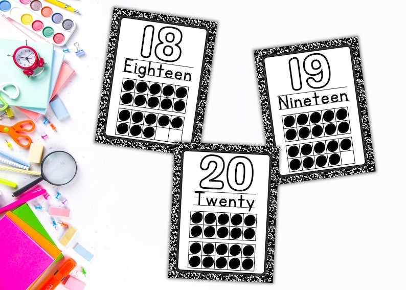 Composition Notebook Themed Number Posters 1-20 Black and White ...