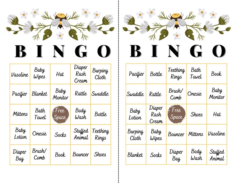 Bay-bee Shower Bee Bingo Game 24ct Bee Themed Baby Shower Bingo Boards ...