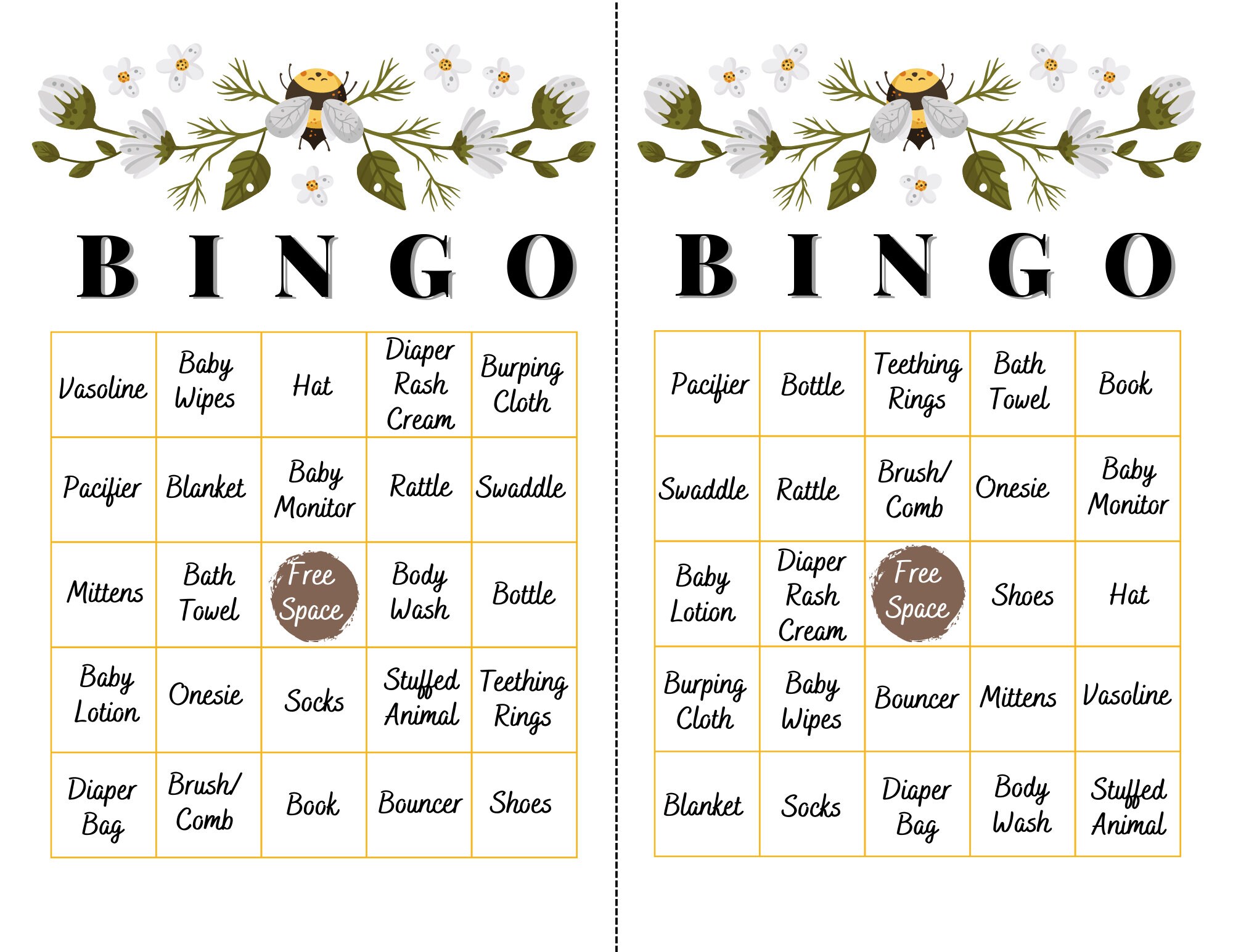 Bay-bee Shower Bee Bingo Game 24ct Bee Themed Baby Shower Bingo Boards ...