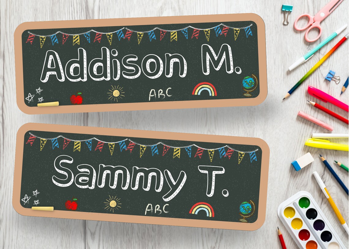 Black and White Chalkboard Themed Name Tags for Elementary Classroom ...