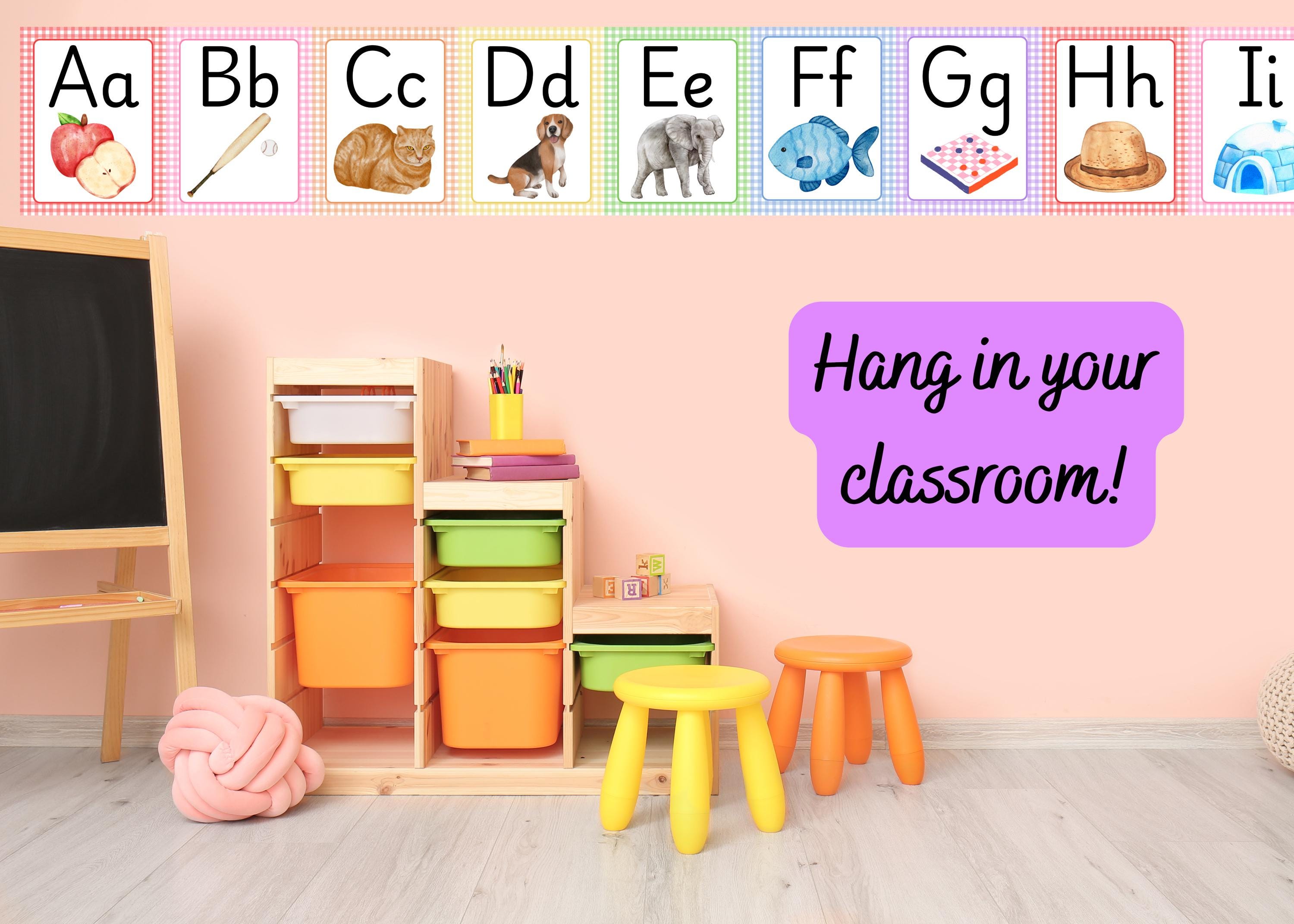 Rainbow Gingham Alphabet Posters With Pictures for Classroom Editable ...