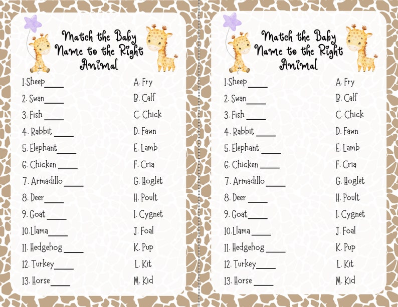 Baby Giraffe Themed Shower Games Bundle Giraffes Pattern Games for Baby ...