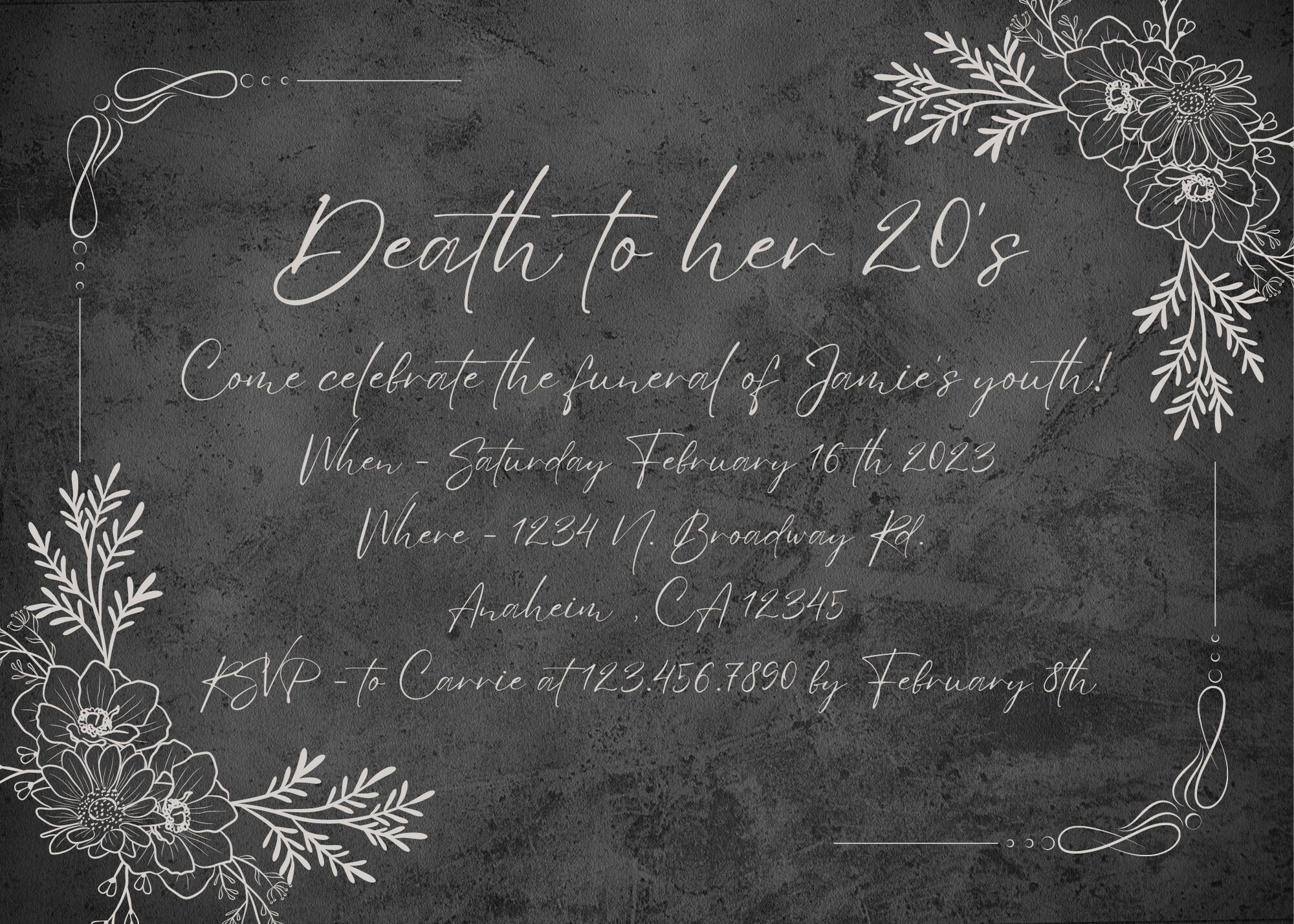 Editable Death to Her 20's Invitation 5x7in Available as a Phone Invite ...
