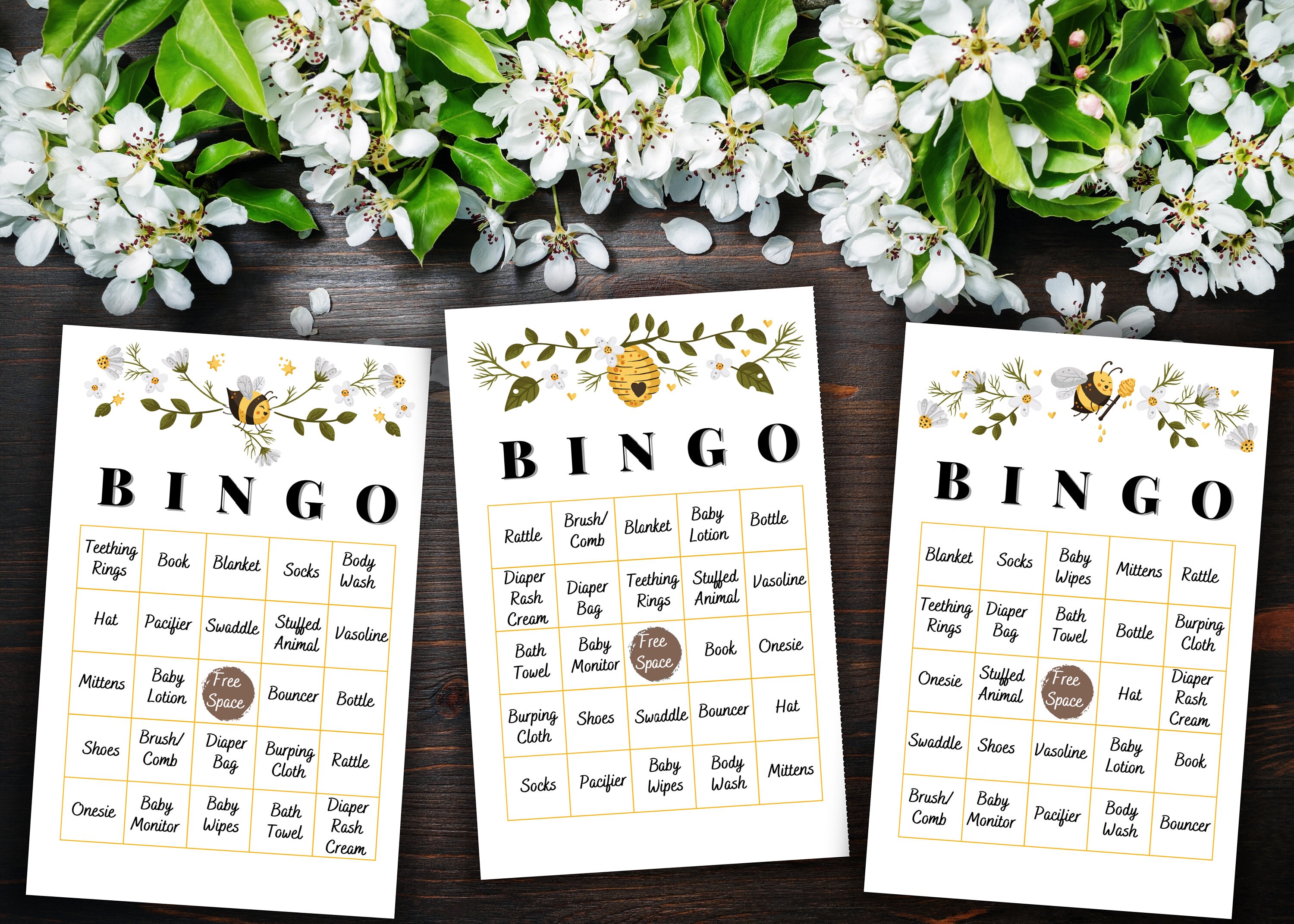 Bee Themed Baby Shower Bingo 50ct Game Cute Spring Bee Bingo Games 5 ...