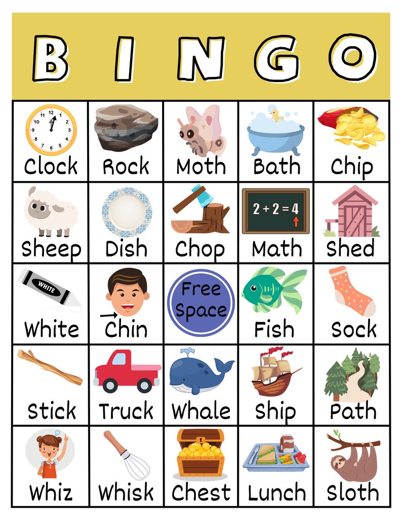 20 Digraph Picture Bingo Game Boards for Kindergarten or 1st Grade ...
