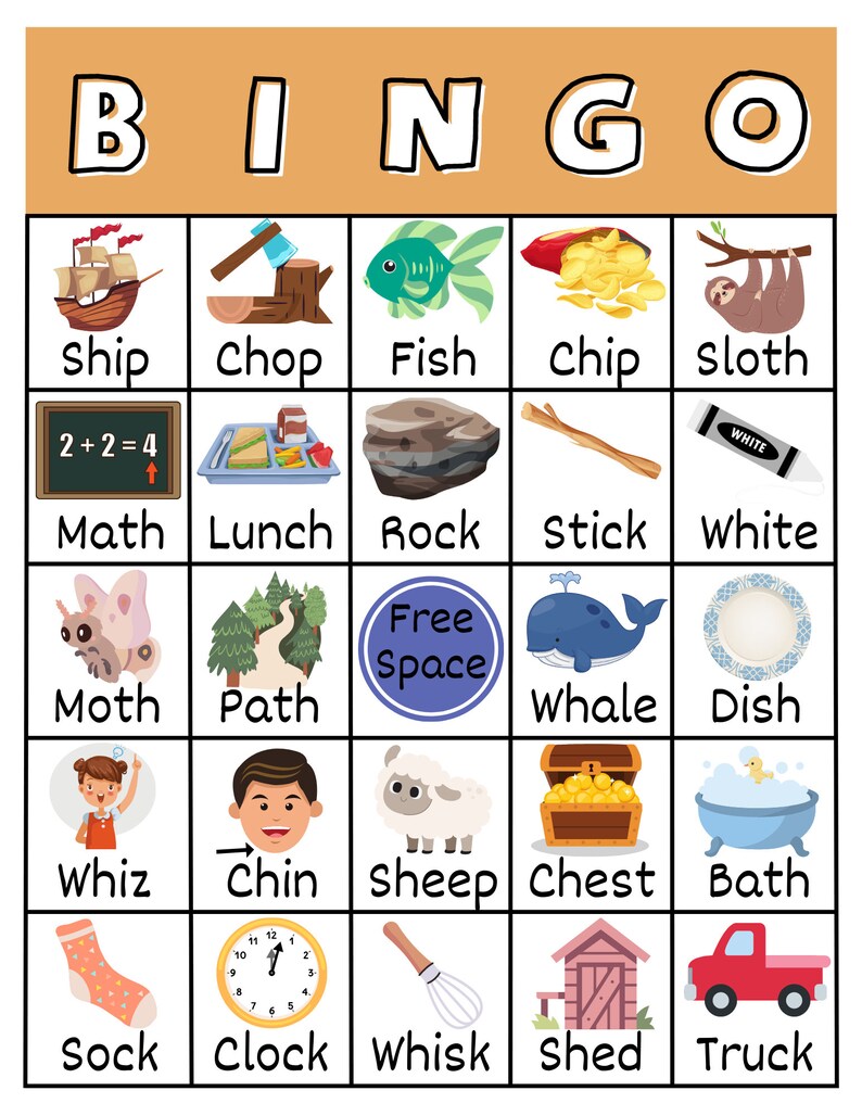 20 Digraph Picture Bingo Game Boards for Kindergarten or 1st Grade ...