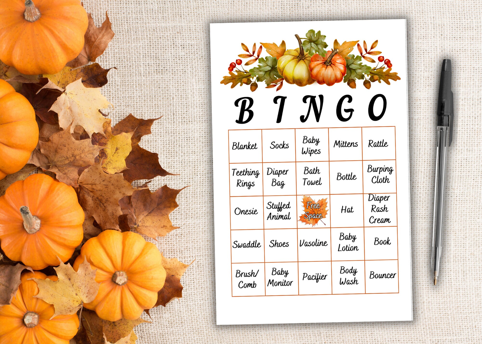 Cute Autumn Themed Baby Shower Bingo 50ct Prefilled Game Boards for ...