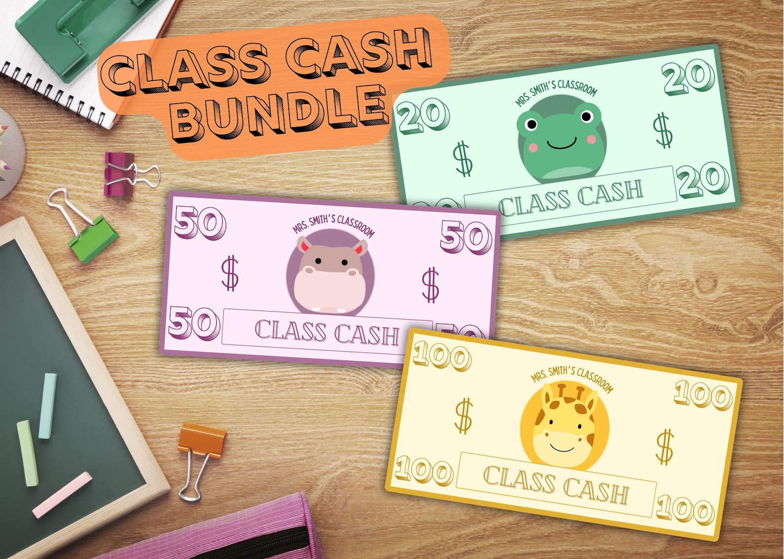 Editable Animal-themed Class Cash Rainbow Colored Classroom Currency ...
