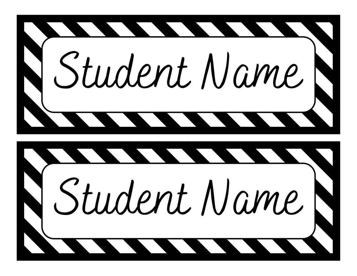 Editable Black and White Student Name Tags Template in 5 Styles ...