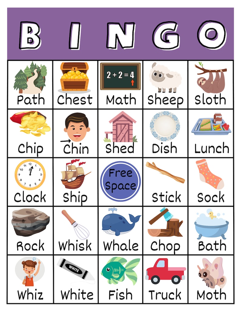 20 Digraph Picture Bingo Game Boards for Kindergarten or 1st Grade ...
