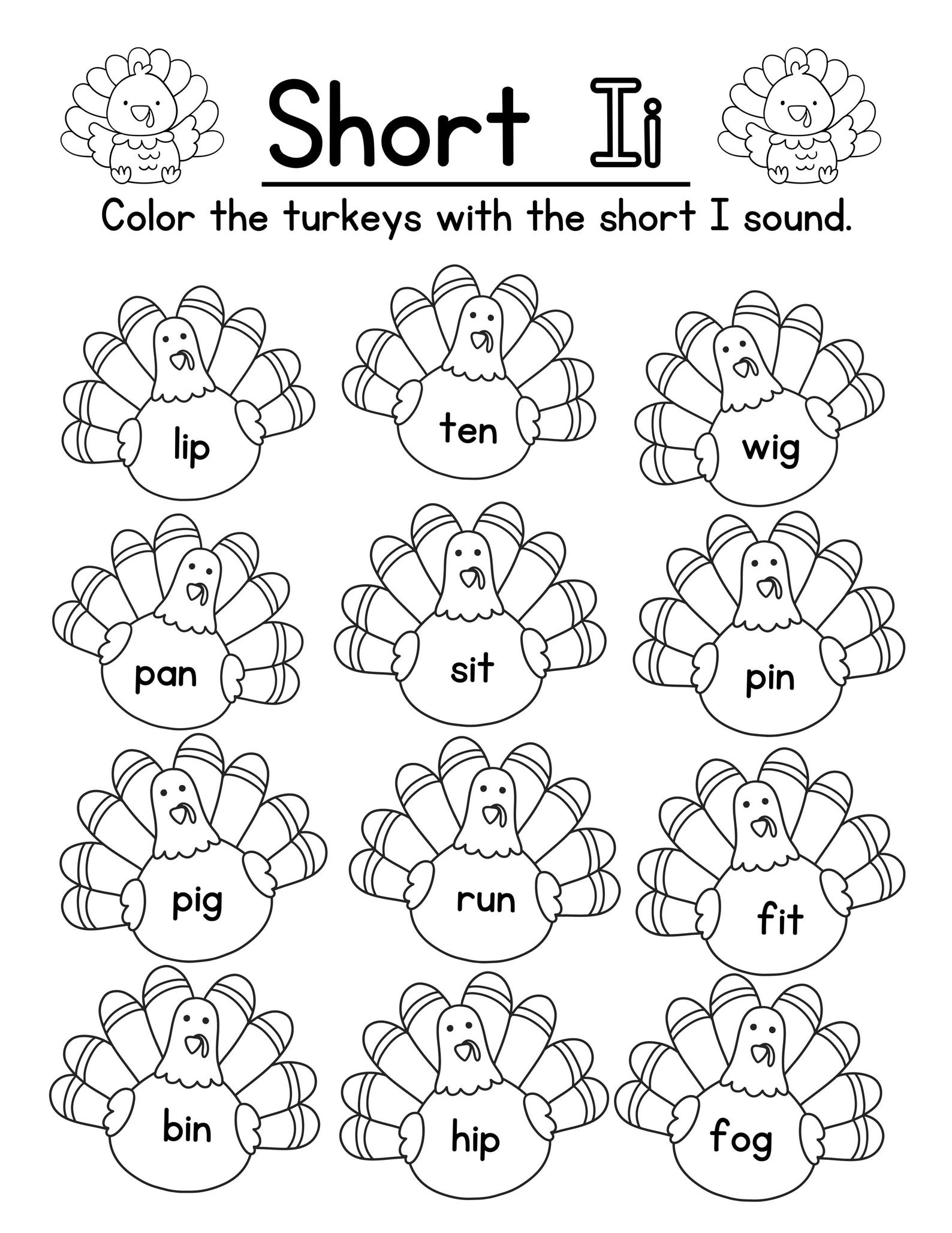 Fall Themed Short Vowel Practice Coloring Worksheets and Color by Vowel ...