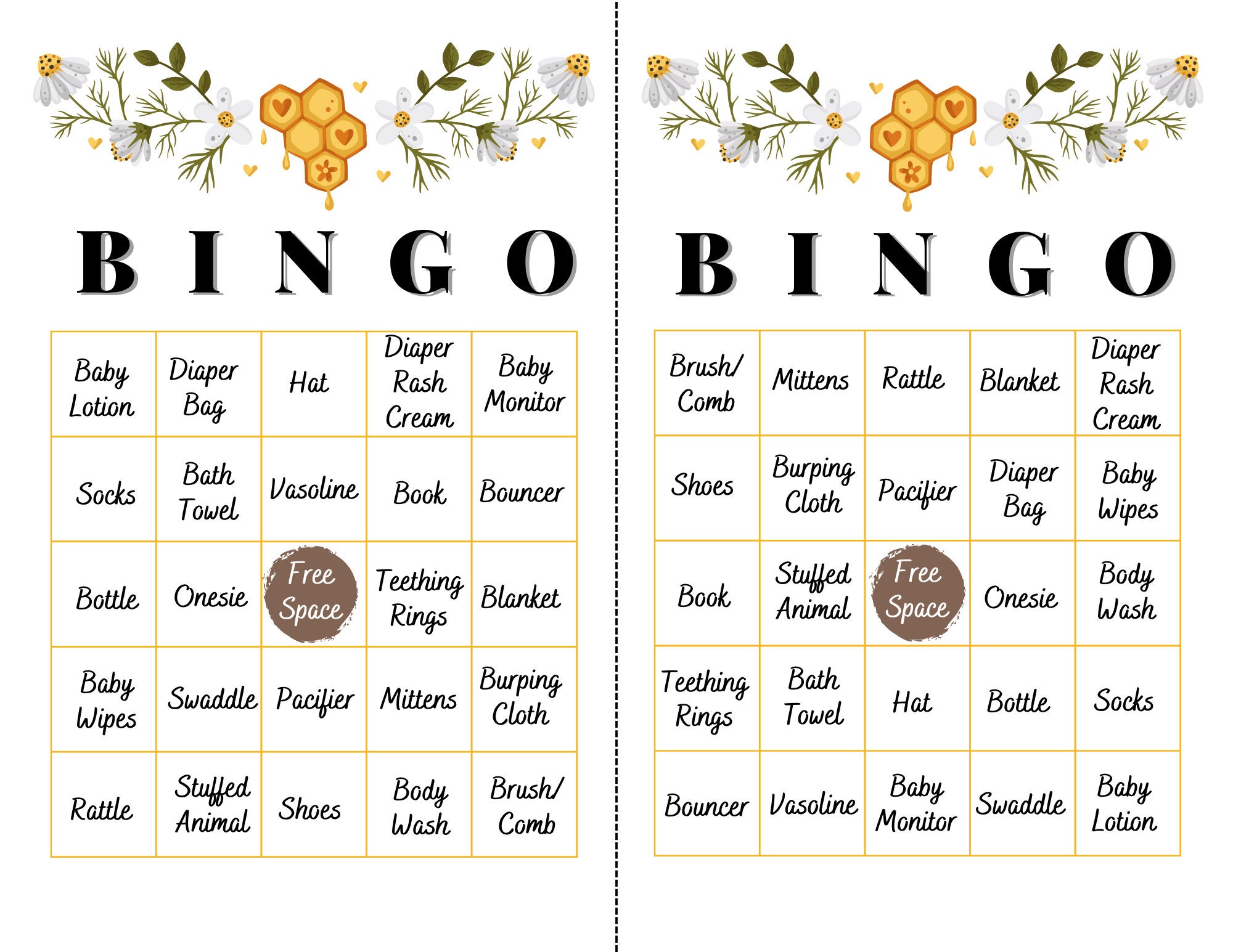 Bay-bee Shower Bee Bingo Game 24ct Bee Themed Baby Shower Bingo Boards ...