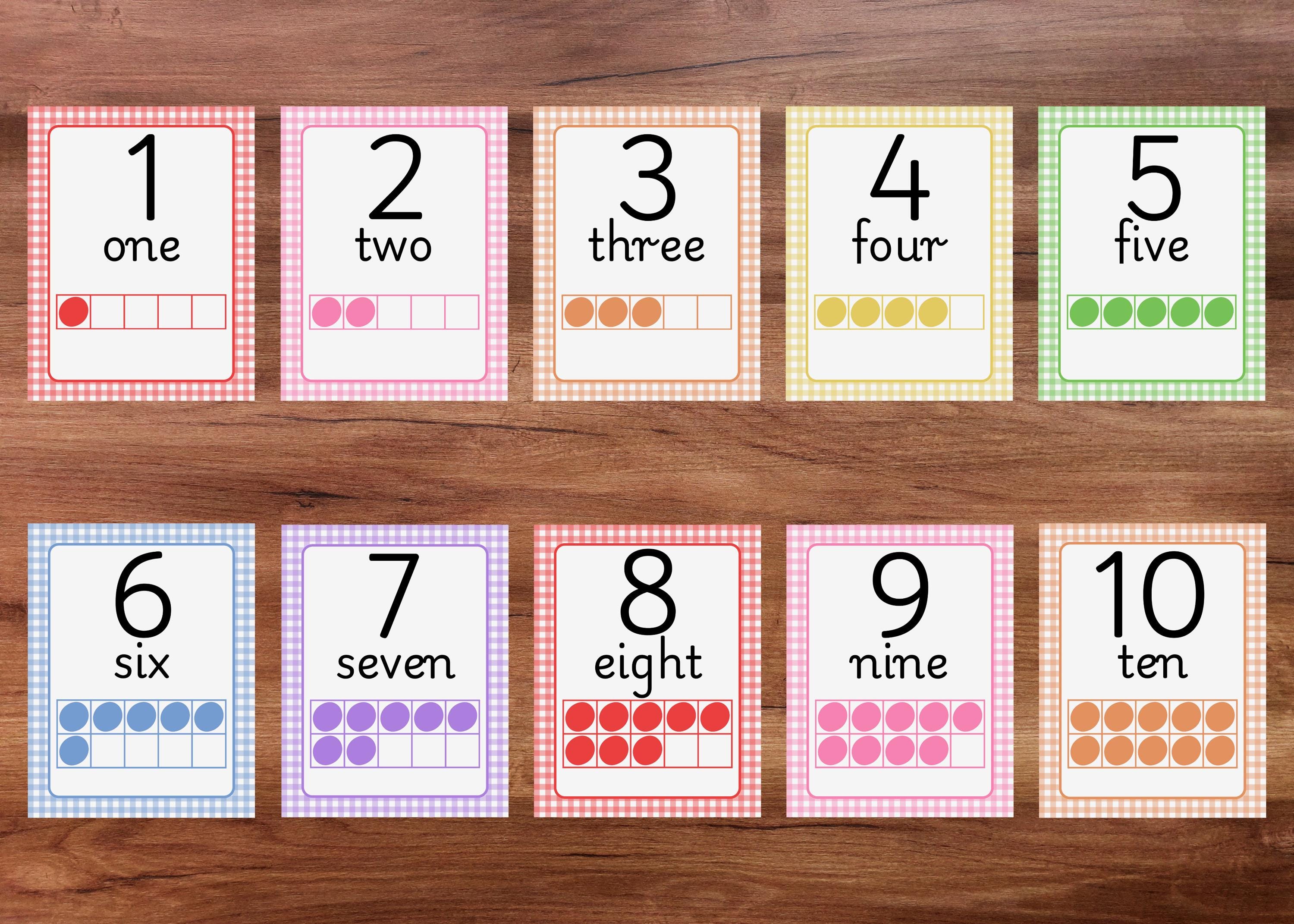 Rainbow Gingham Number Posters for Elementary Classroom Colorful Class ...