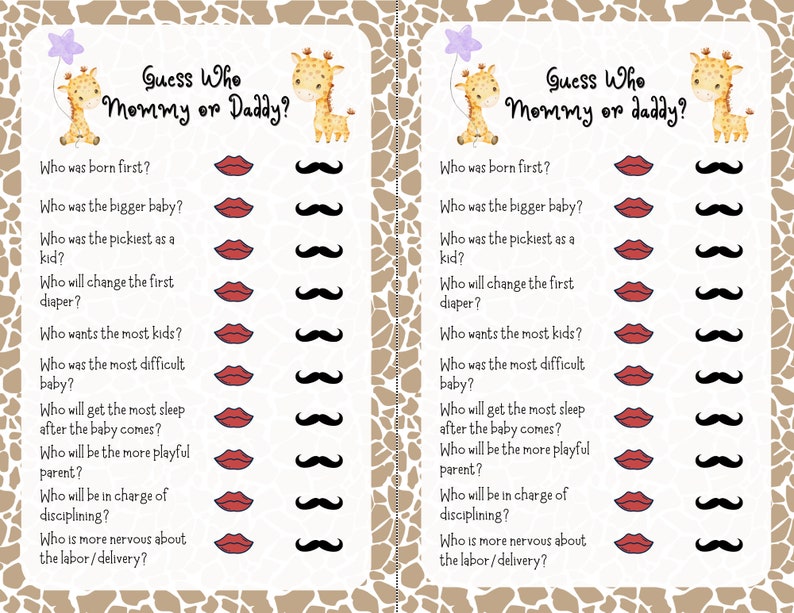 Baby Giraffe Themed Shower Games Bundle Giraffes Pattern Games for Baby ...