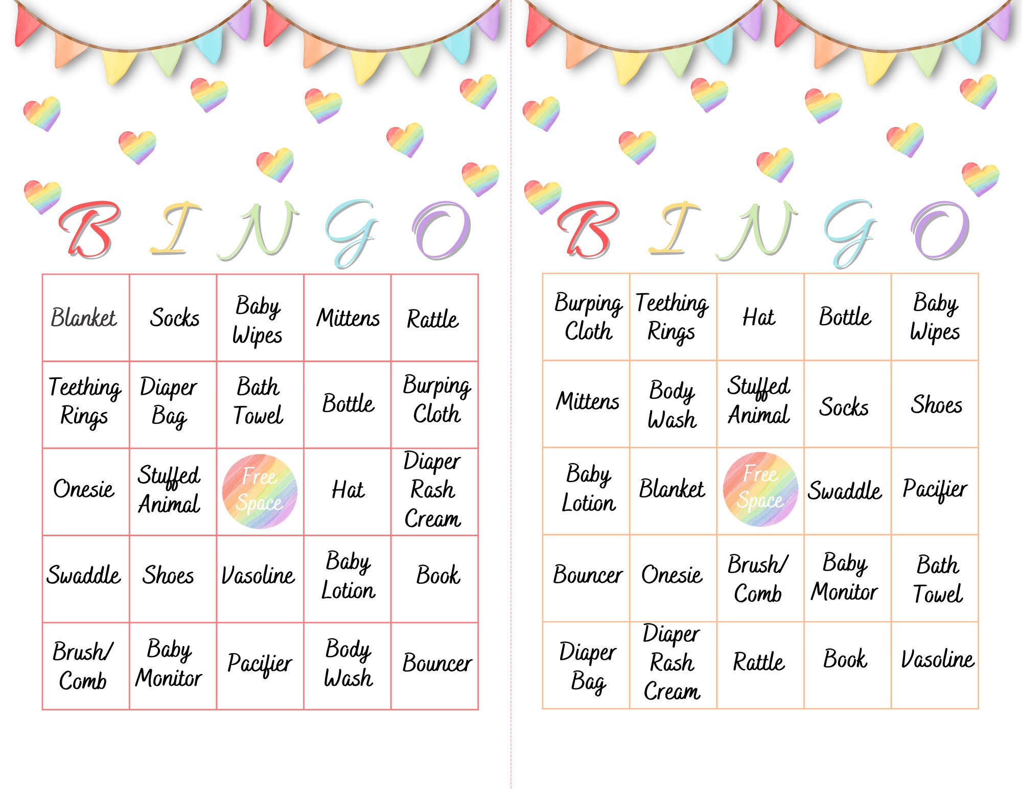 Rainbow Themed Baby Shower Bingo Game With 50 Prefilled Game Boards to ...