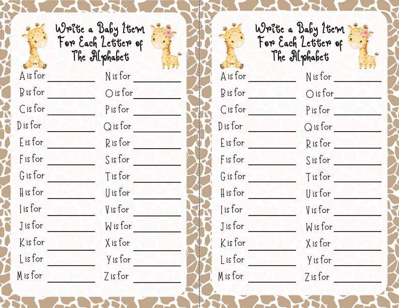 Baby Giraffe Themed Shower Games Bundle Giraffes Pattern Games for Baby ...