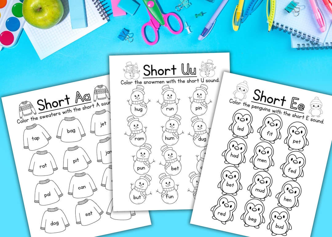Winter Themed Short Vowel Practice Worksheets and Color by Vowel CVC ...