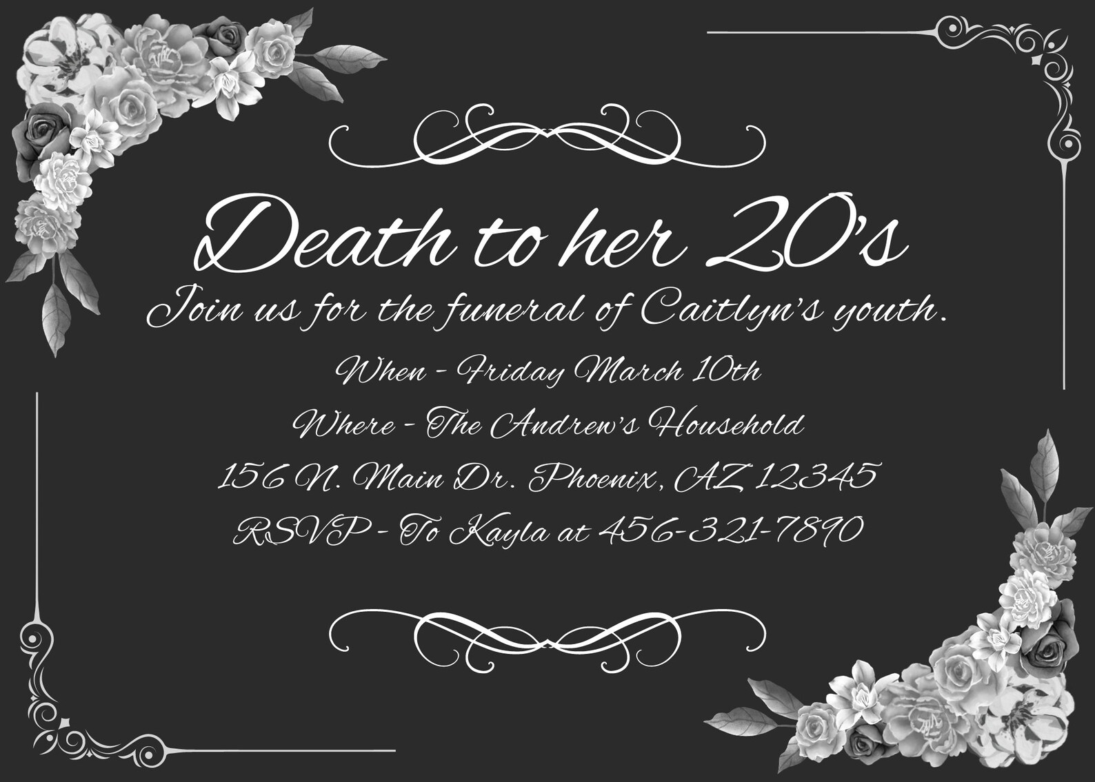 Death to Her 20's Invitation Mobile Invite Death to My 20's Physical ...