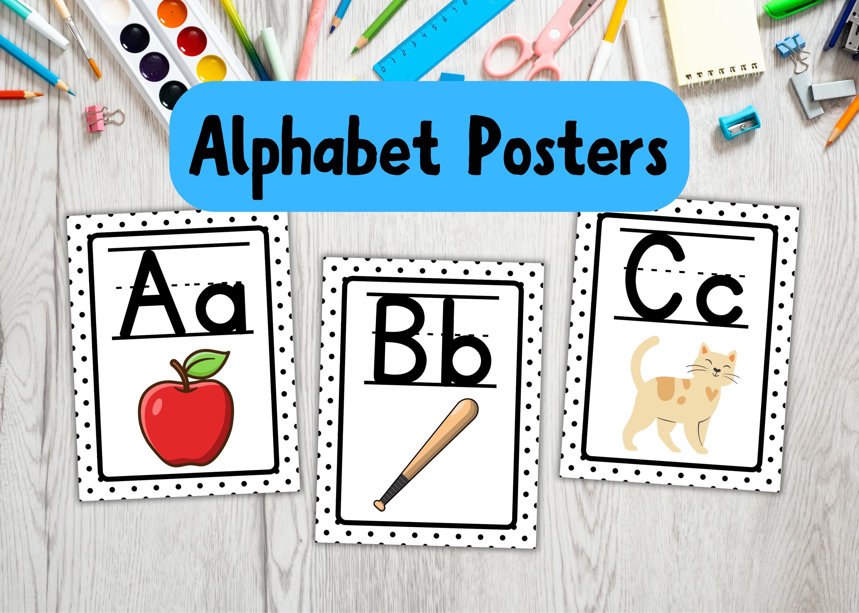 Black and White Alphabet Posters With Pictures for Elementary or ...