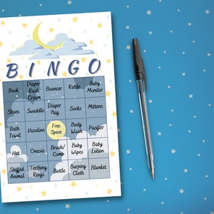 Over the Moon Baby Shower Bingo Moon and Stars Themed 24ct Game Boards ...