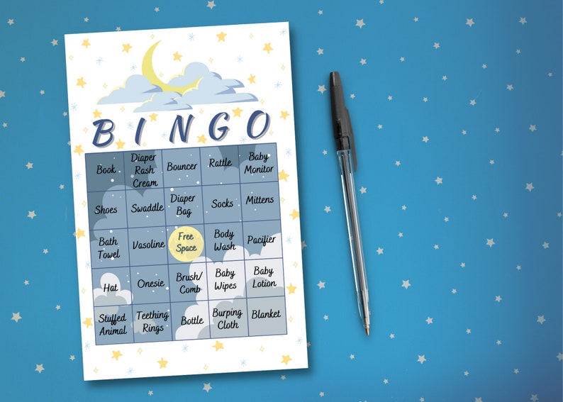 Over the Moon Baby Shower Bingo Moon and Stars Themed 24ct Game Boards ...