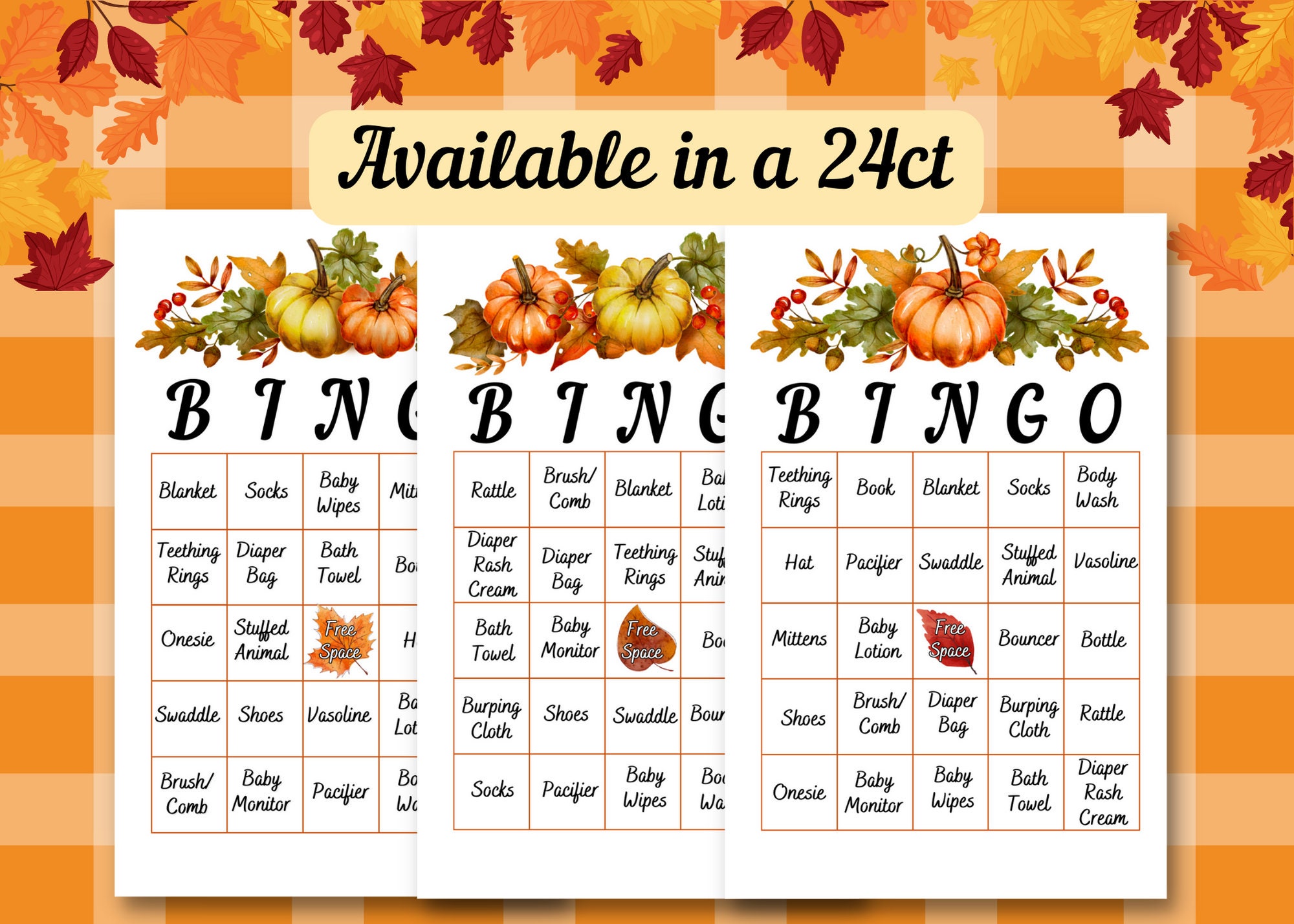 Cute Autumn Themed Baby Shower Bingo 50ct Prefilled Game Boards for ...