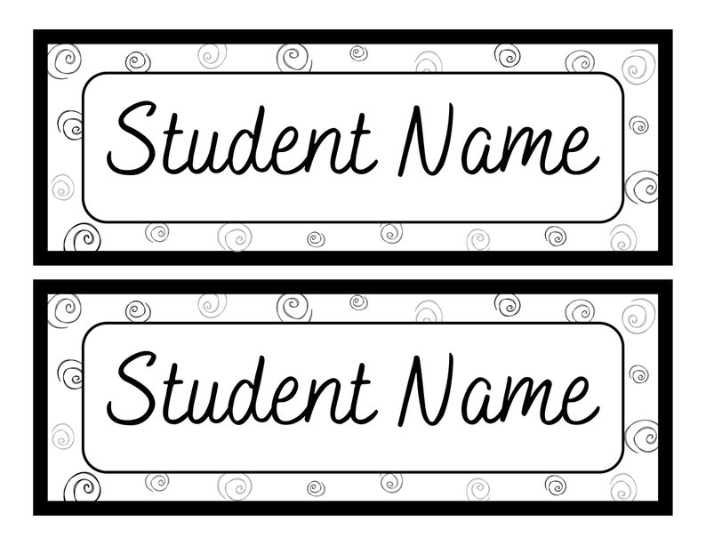 Editable Black and White Student Name Tags Template in 5 Styles ...