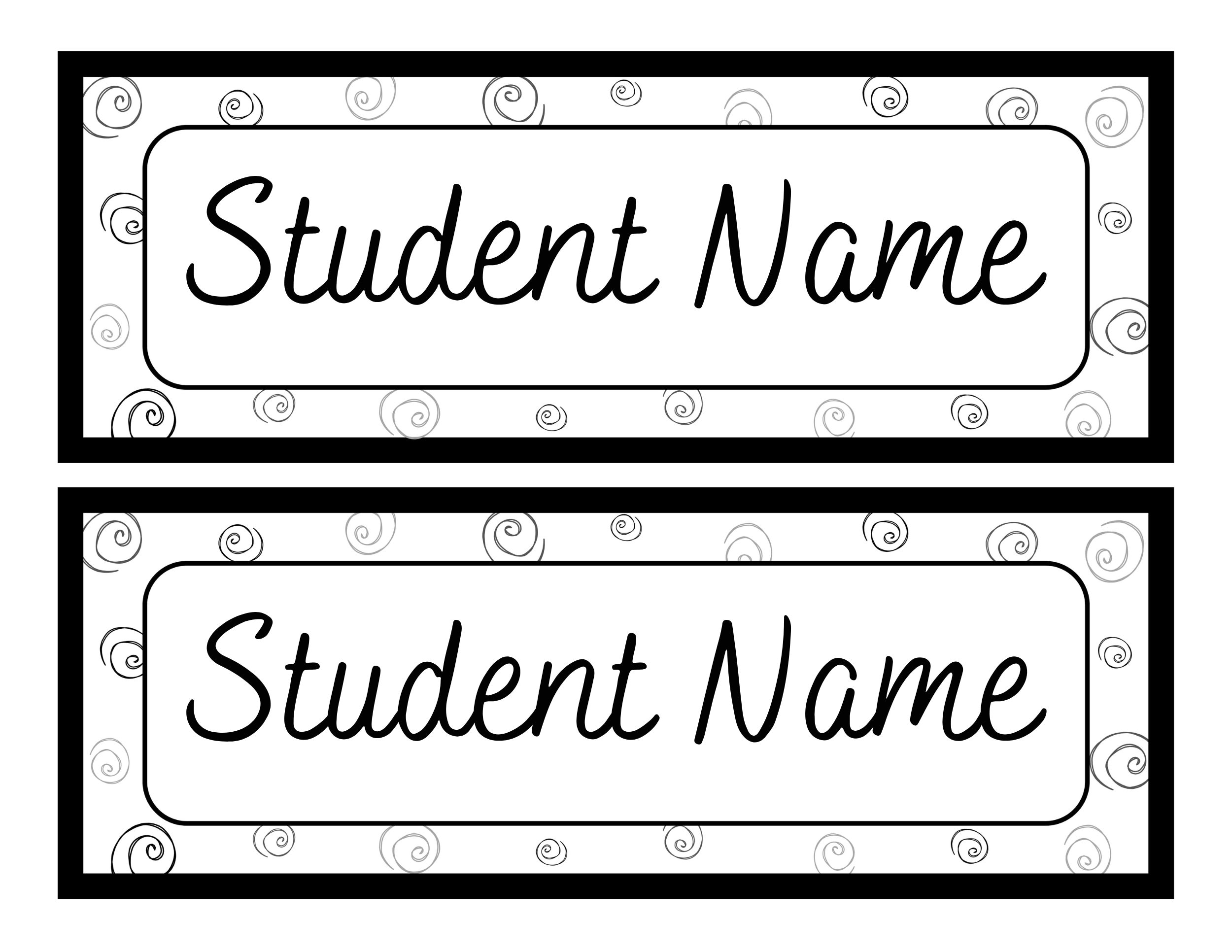 Editable Black and White Student Name Tags Template in 5 Styles ...