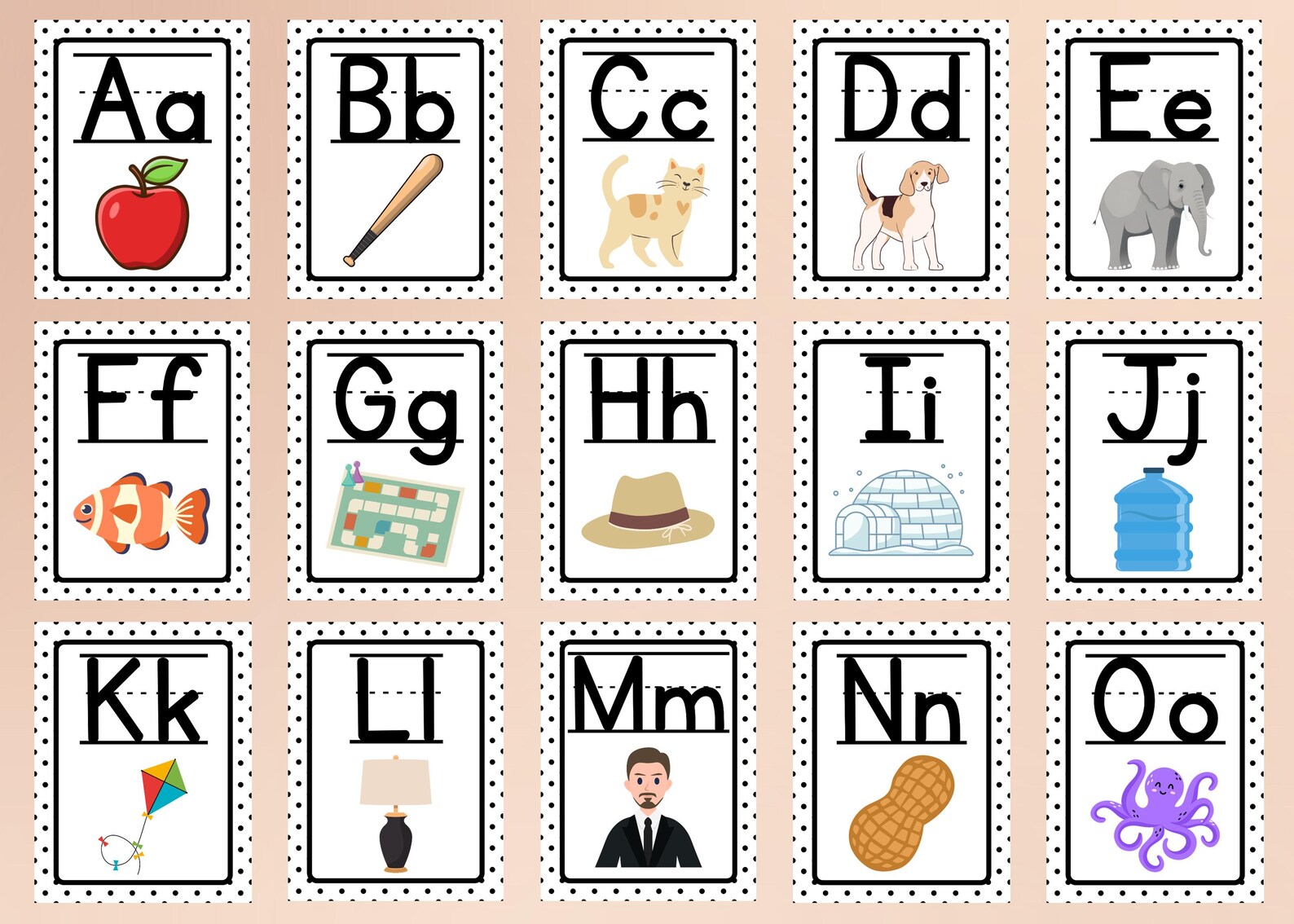 Black and White Alphabet Posters With Pictures for Elementary or ...