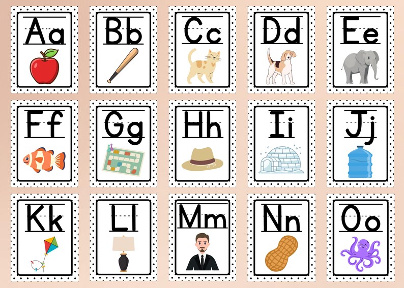 Black and White Alphabet Posters With Pictures for Elementary or ...